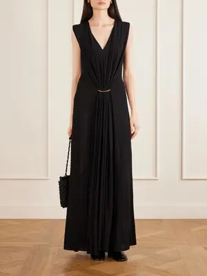Sportmax Gathered Embellished Stretch-jersey Maxi Dress