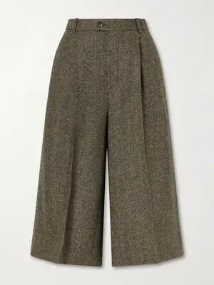 Saint Laurent Herringbone Wool-blend Knee Shorts - Brown