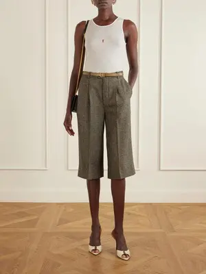 Saint Laurent Herringbone Wool-blend Knee Shorts
