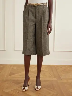 Saint Laurent Herringbone Wool-blend Knee Shorts