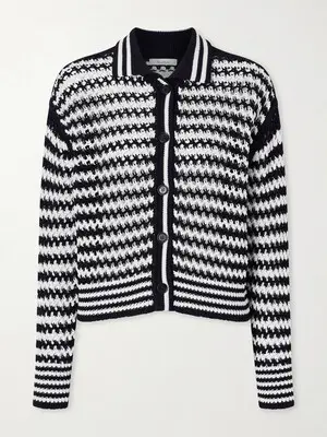 Max Mara Striped Crocheted Cotton Cardigan - Black