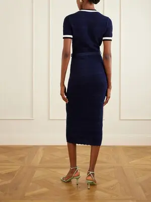 SELF-PORTRAIT Embellished Bow-detailed Pointelle-knit Cotton-blend Midi Dress - Blue