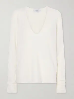 Gabriela Hearst Orlith Cashmere And Silk-blend V-neck Sweater - White