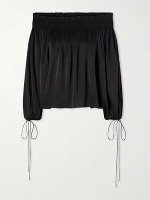 Chloé Off-the-shoulder Gathered Silk-satin Blouse