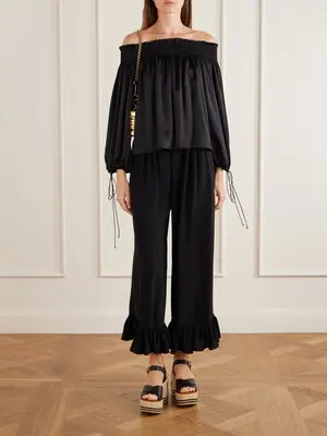 Chloé Off-the-shoulder Gathered Silk-satin Blouse
