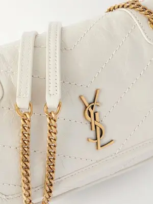 Saint Laurent Niki Mini Cassandre-embellished Crinkled-leather Shoulder Bag