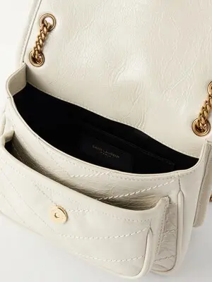 Saint Laurent Niki Mini Cassandre-embellished Crinkled-leather Shoulder Bag
