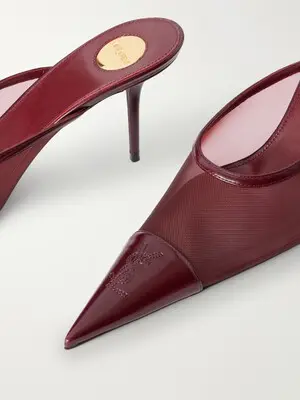 Saint Laurent Renée 75 Cassandre-embroidered Mesh And Leather Pumps