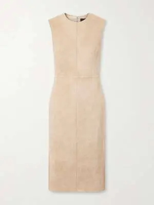 Stouls Eva Paneled Suede Midi Dress Beige