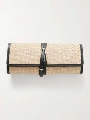 LIFFNER Belted Leather-trimmed Raffia Clutch - Neutral