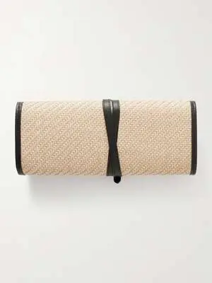 LIFFNER Belted Leather-trimmed Raffia Clutch - Neutral