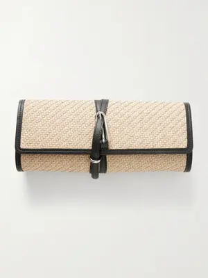 LIFFNER Belted Leather-trimmed Raffia Clutch - Neutrals