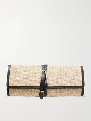 LIFFNER Leather-trimmed Raffia Clutch - Neutrals