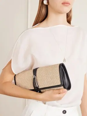 LIFFNER Leather-trimmed Raffia Clutch - Neutrals