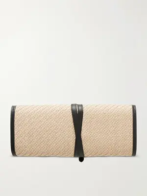 LIFFNER Leather-trimmed Raffia Clutch - Neutrals