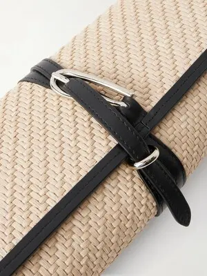 LIFFNER Leather-trimmed Raffia Clutch - Neutrals
