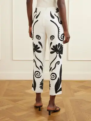 CALA DE LA CRUZ Sylvie Cropped Sequin-embellished Printed Linen Tapered Pants