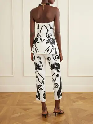 CALA DE LA CRUZ Milos Strapless Sequin-embellished Linen Top