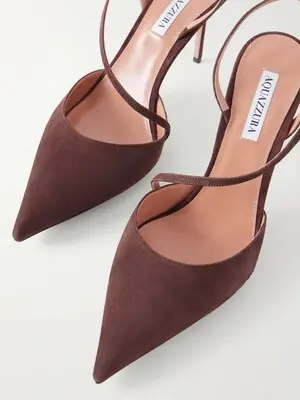 AQUAZZURA Dynasty 85 Suede Pumps - Brown