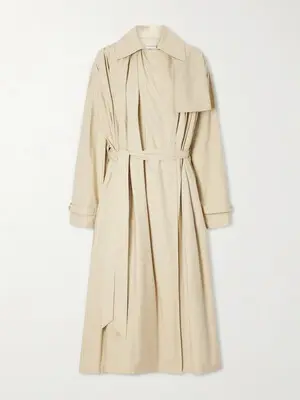 Calvin Klein Ruched Cotton-gabardine Trench Coat - Neutrals