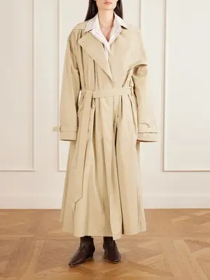 Calvin Klein Ruched Cotton-gabardine Trench Coat - Neutrals