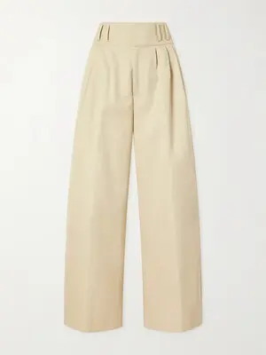 Altuzarra Pleated Wide-leg Cotton Pants - Neutrals