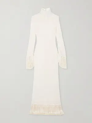 TALLER MARMO Open-knit Fringed Cotton Gown - Neutrals