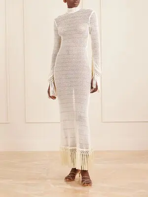 TALLER MARMO Open-knit Fringed Cotton Gown