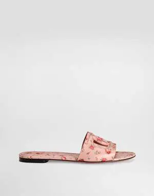 Dolce & Gabbana Calfskin Flat Slippers With Rose Print - Multicolor