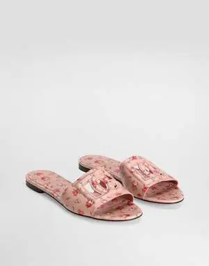 Dolce & Gabbana Calfskin Flat Slippers With Rose Print