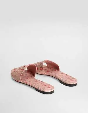Dolce & Gabbana Calfskin Flat Slippers With Rose Print
