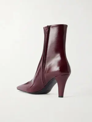 Saint Laurent Jill Cassandre-embellished Leather Ankle Boots - Burgundy