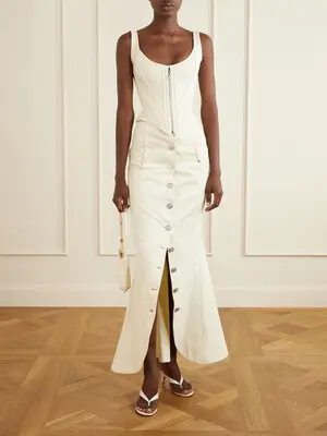 WIEDERHOEFT Embellished Button-front Maxi Denim Skirt