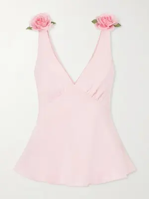 RODARTE Embellished Silk-crepe Top - Pink