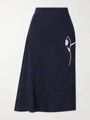 Erdem Asymmetric Floral-jacquard Cotton-blend Midi Skirt - Blue