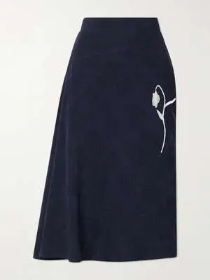 Erdem Asymmetric Floral-jacquard Cotton-blend Midi Skirt - Navy