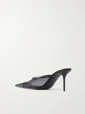 Saint Laurent Renée" Patent Leather-trimmed Mesh Mules