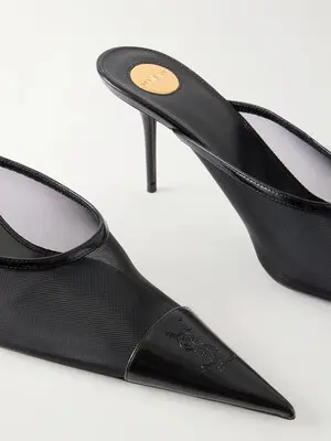 Saint Laurent Renée" Patent Leather-trimmed Mesh Mules