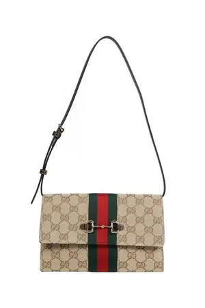 Gucci Horsebit Gg Canvas And Web Wallet - Beige