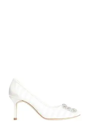Manolo Blahnik Hangisi Pumps With Crystal Embellishment - White