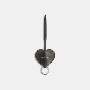 COACHTOPIA Heart Bag Charm With Key Ring In Upcrafted Leather - Black/brown