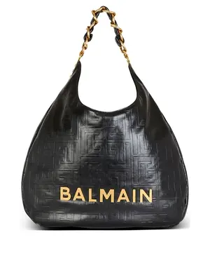 Balmain 1945 Soft Hobo Large Crinkled Leather Handbag - Black