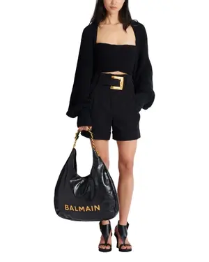 Balmain 1945 Soft Hobo Large Crinkled Leather Handbag