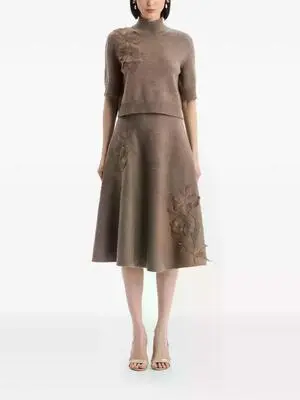 Oscar De La Renta Hibiscus Embroidered Knit Pullover
