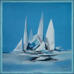 OTWAY & ORFORD Bird' Sailing Silk Pocket Square. Medium-size - Blue