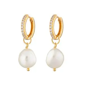 SCREAM PRETTY Large Sparkle Huggie Earrings With Baroque Pearl - Gold