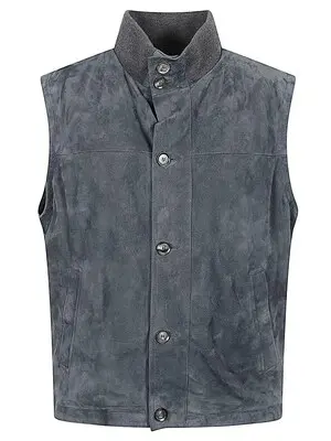 Brioni Suede Leather Padded Vest - Sky Blue
