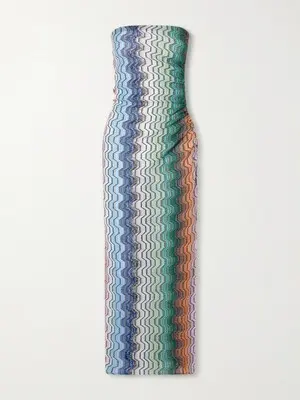 Missoni Strapless Striped Metallic Crochet-knit Coverup - Blue