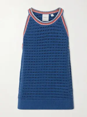 Varley Aberg" Crochet Knit Cotton Tank - Blue