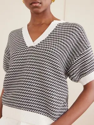 Varley Dora Striped Knitted Cotton V-neck Top